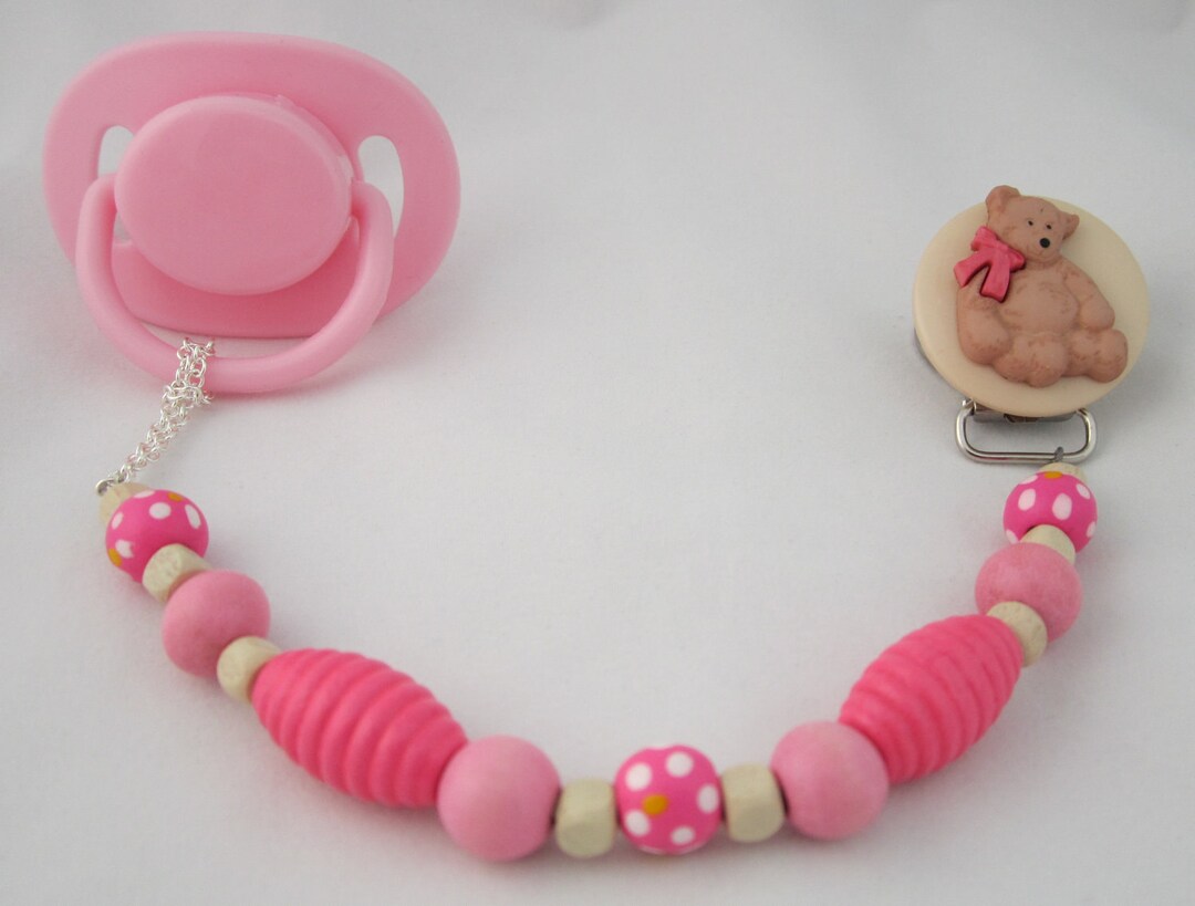 Pink Wooden Teddy Bear Pacifier Clip With Stunning Wooden - Etsy