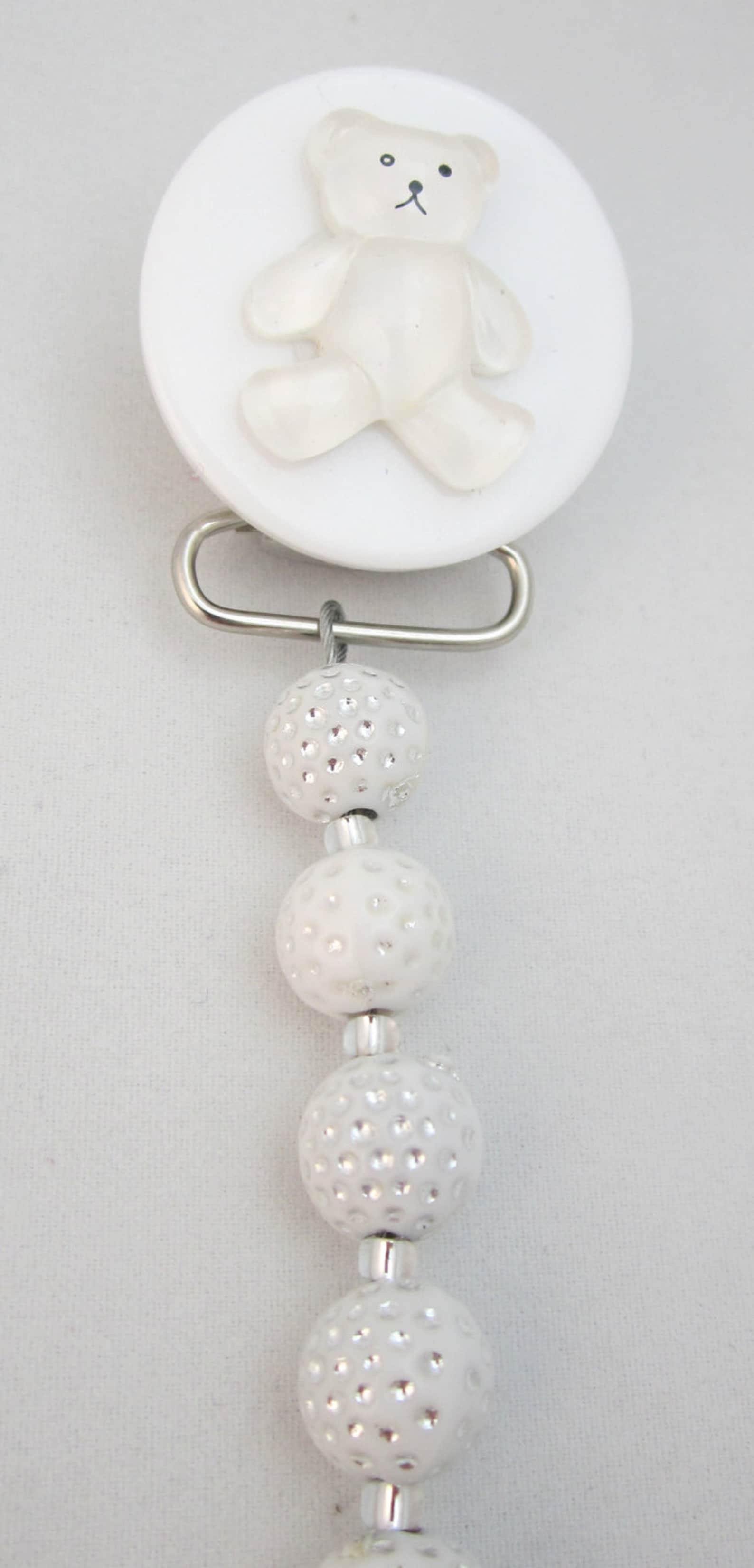 White Beaded Teddy Bear Pacifier Clip CPW pacifier Sold | Etsy