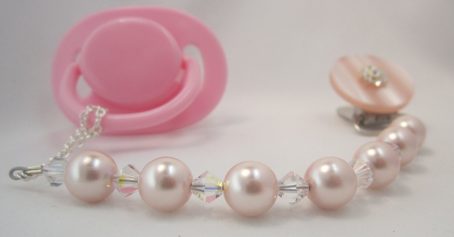 Pink Pacifier Clip With Big Pearls and European Crystals - Etsy