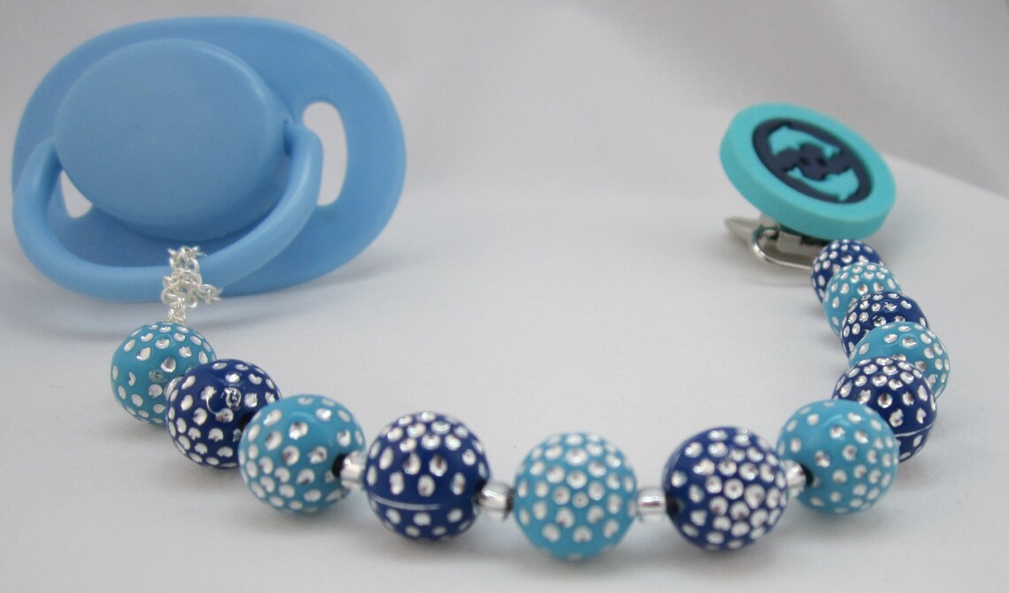 Blue Dolphins Pacifier Clip With Acrylic Beads CPD - Etsy