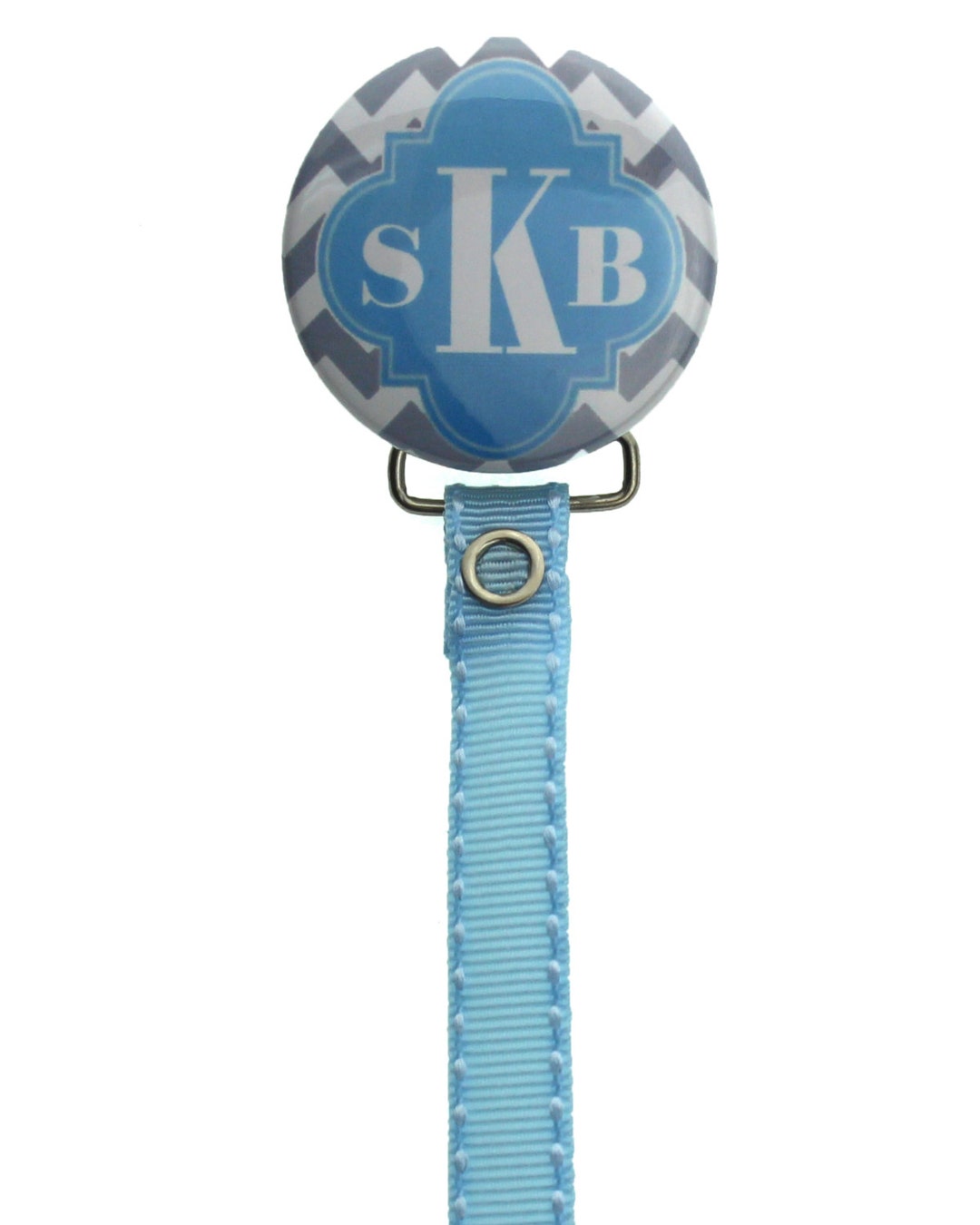 Personalized Monogram Grey & Light Blue Pacifier Clip (PER65) - Etsy