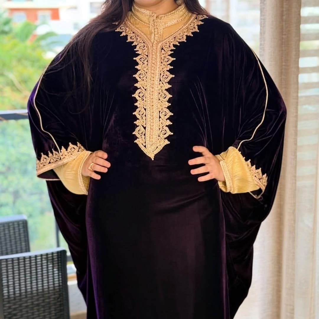 Luxury One-piece Moroccan Velvet Kaftan - Royal Gold Embroidery Gown - Etsy