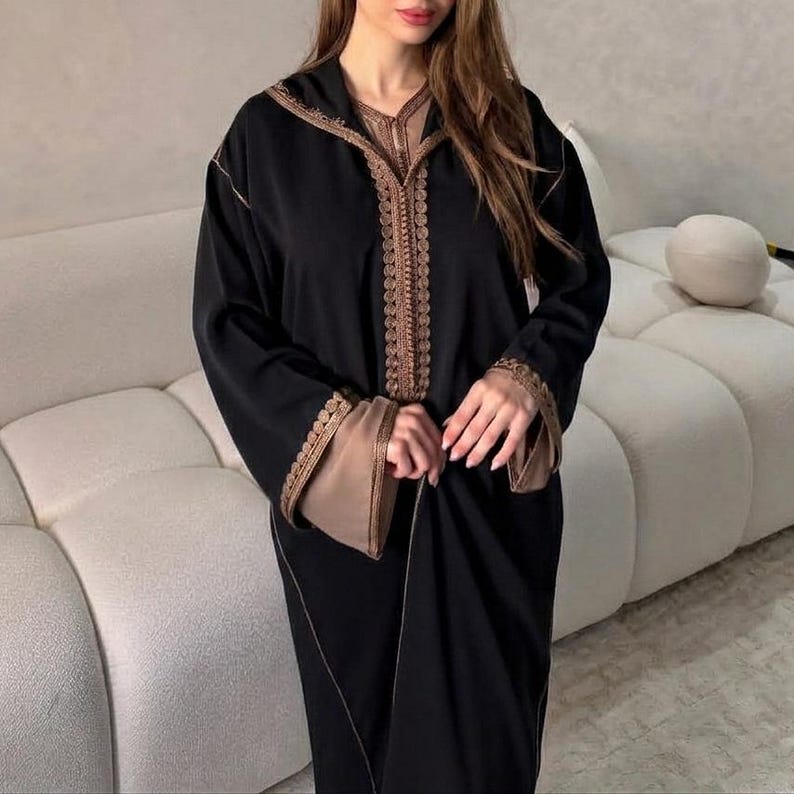 Modern Moroccan Djellaba - Embroidered Hooded Kaftan Dress - Etsy