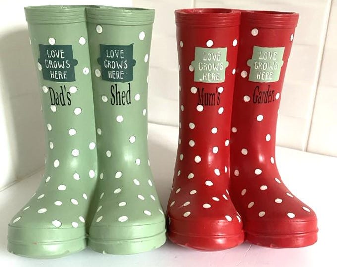 Personalised Welly Boot Planter - Red/dark Green Welly Boot Planter ...