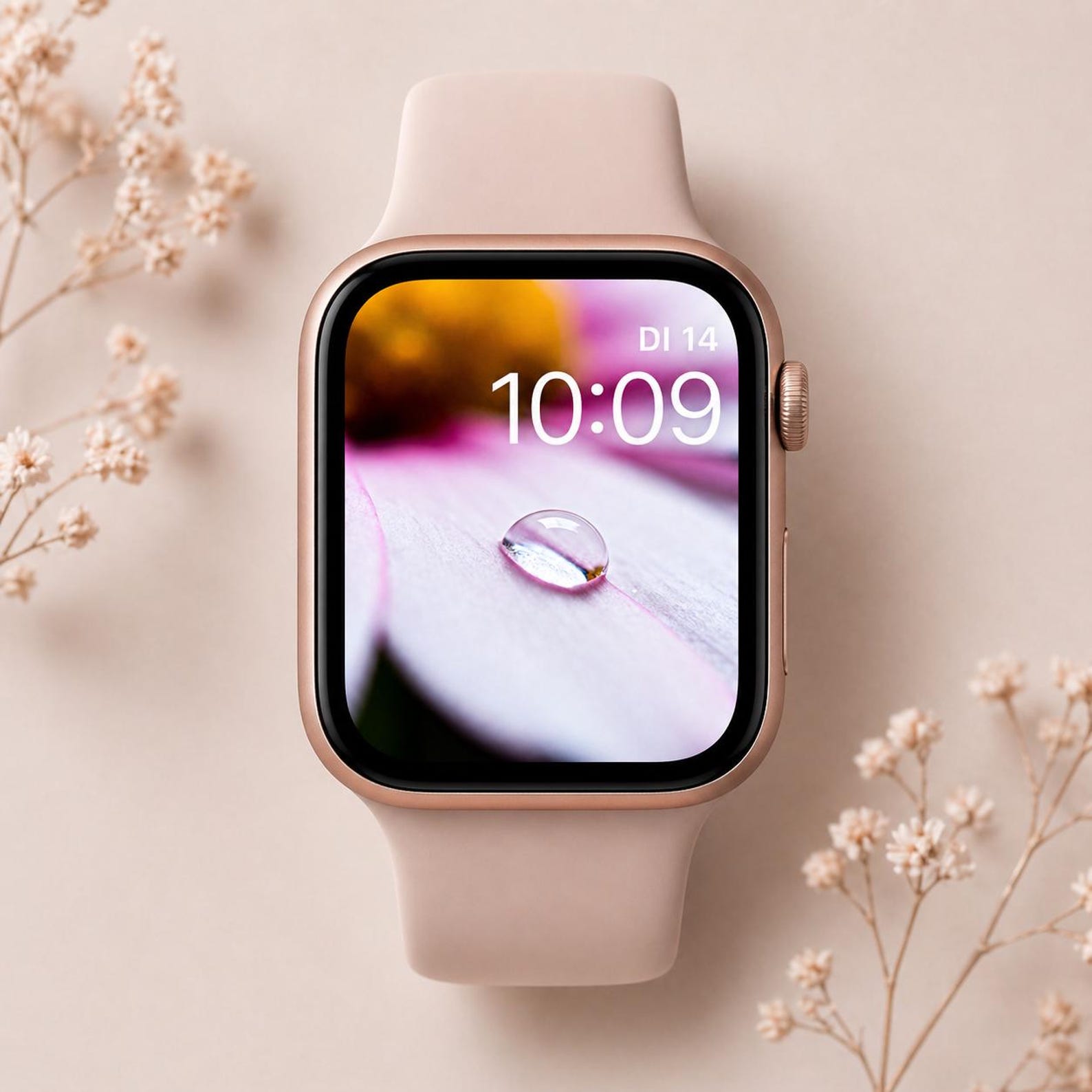Floral Smartwatch Wallpaper, Dew Drop Style, Soft Pink Watch Face ...