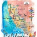 California Illustrated Map with Tourist Highlights and Roads | Etsy