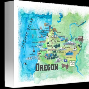USA Oregon State Travel Poster Illustrated Art Map - Fine Art Print - Etsy