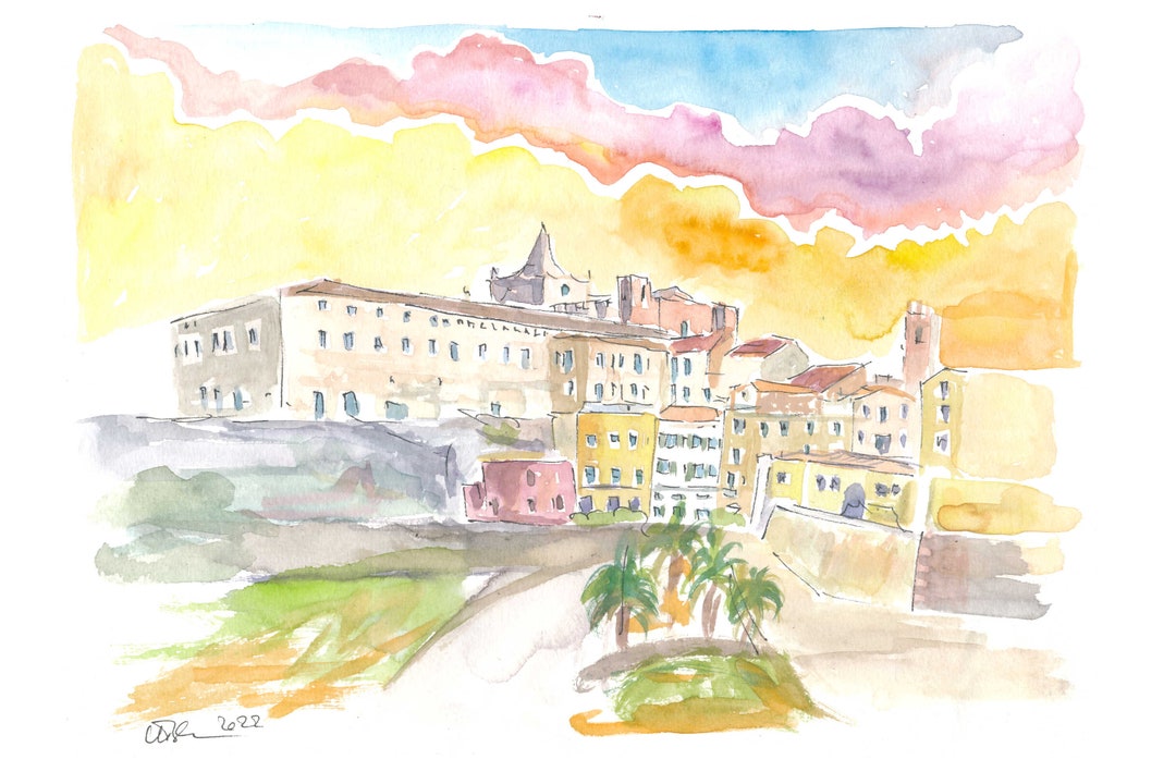 Mediterranean Mahon Menorca Cityscape at Sunset - Limited Edition Fine ...
