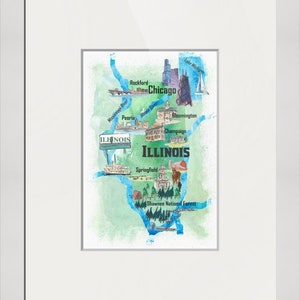 USA Illinois State Travel Poster Map With Tourist Highlights - Etsy