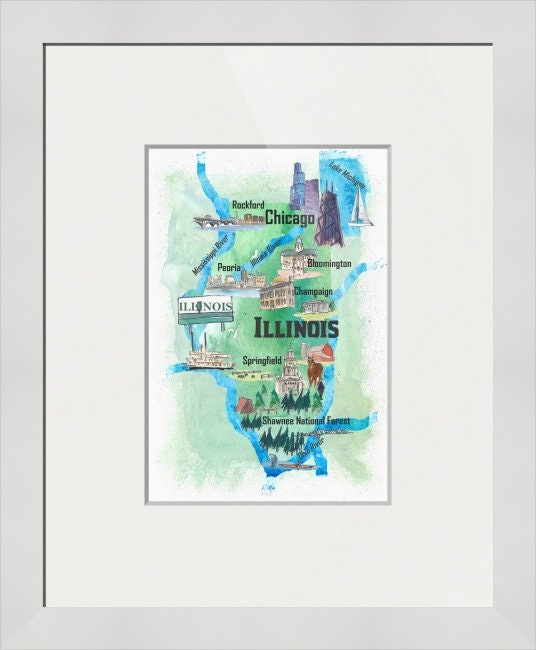 USA Illinois State Travel Poster Map with Tourist Highlights | Etsy