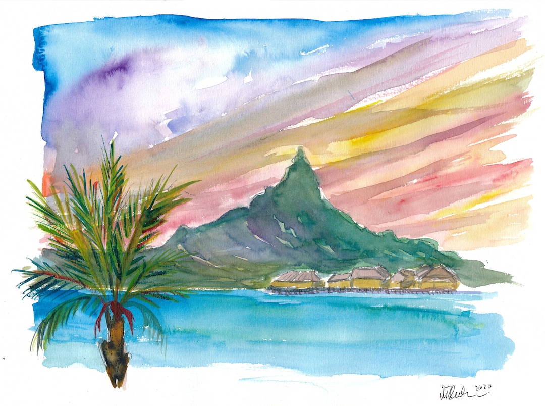 Tahiti Polynesian Dreams With Huts and Mountains - Limited Edition Fine ...