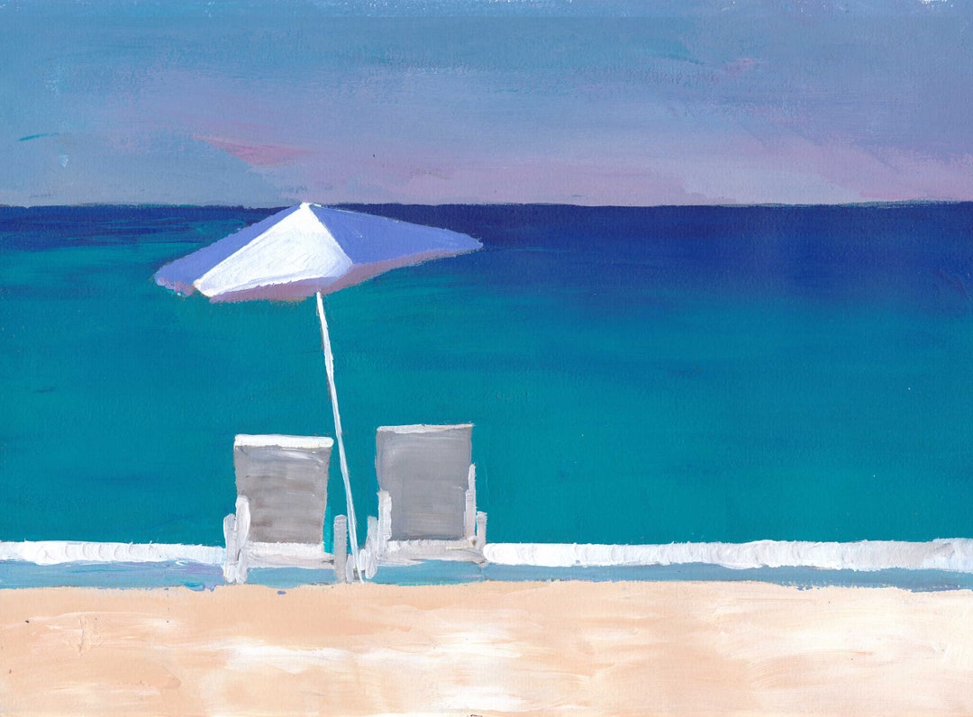 Beach Chair and Parasol on the Beach - Limited Edition Fine Art Print ...