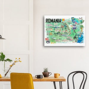 Romania Illustrated Travel Map With Roads and Tourist Highlights - Etsy