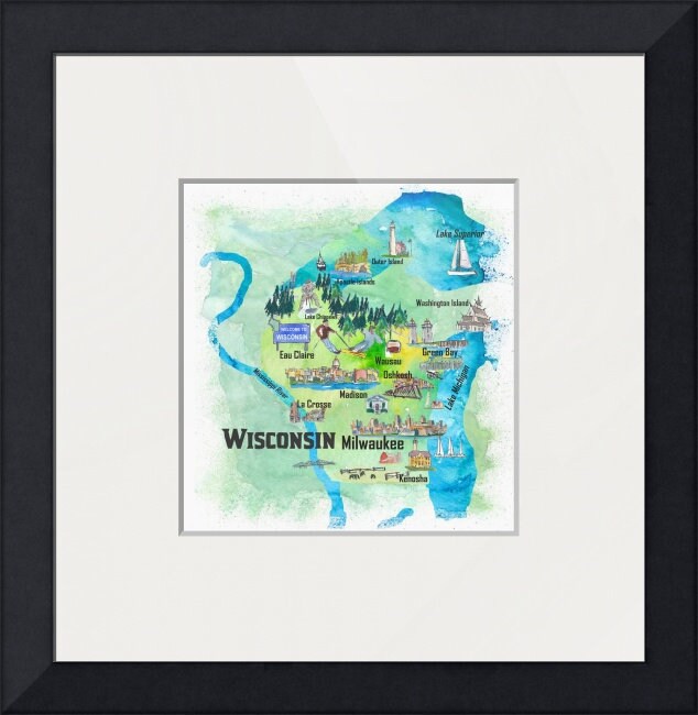 USA Wisconsin State Illustrated Travel Poster Map with Tourist | Etsy