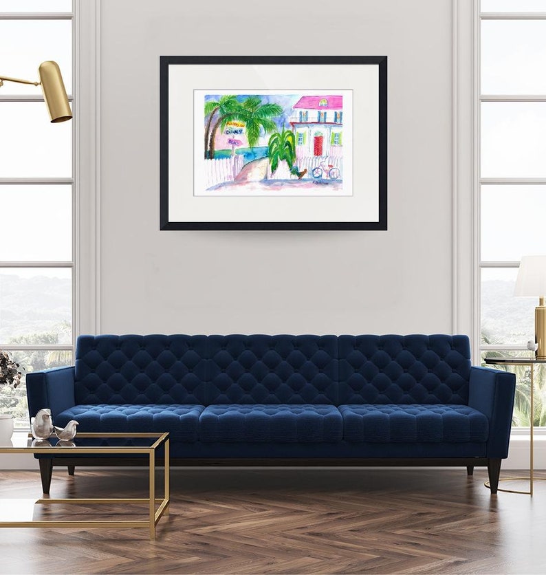 Key West Pink House and Signpost With Bike - Limited Edition Fine Art ...