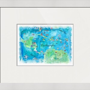 Caribbean Cruise Travel Poster Map Antilles West Indies Cuba Florida ...