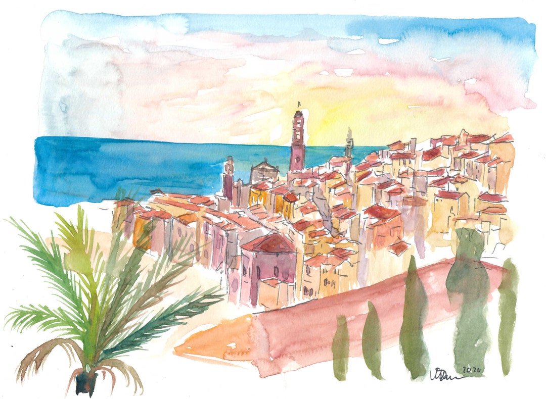 Sunset Over Menton France Provence - Limited Edition Fine Art Print ...