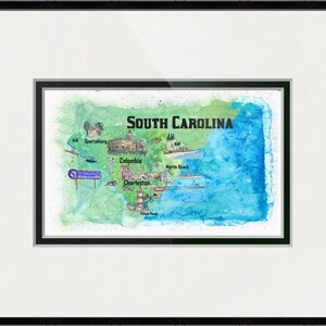 USA South Carolina State Travel Poster Map With Tourist Highlights - Etsy