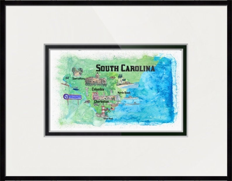 USA South Carolina State Travel Poster Map With Tourist | Etsy