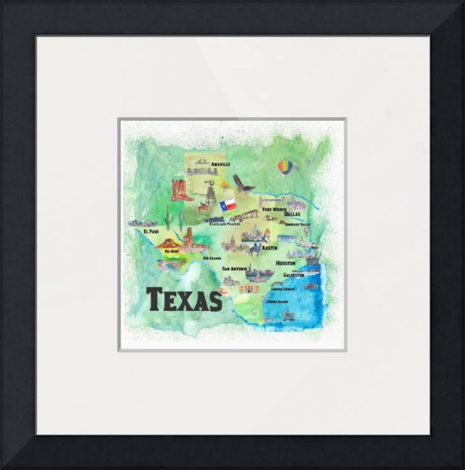 USA Texas State Travel Poster Map with Tourist Highlights | Etsy