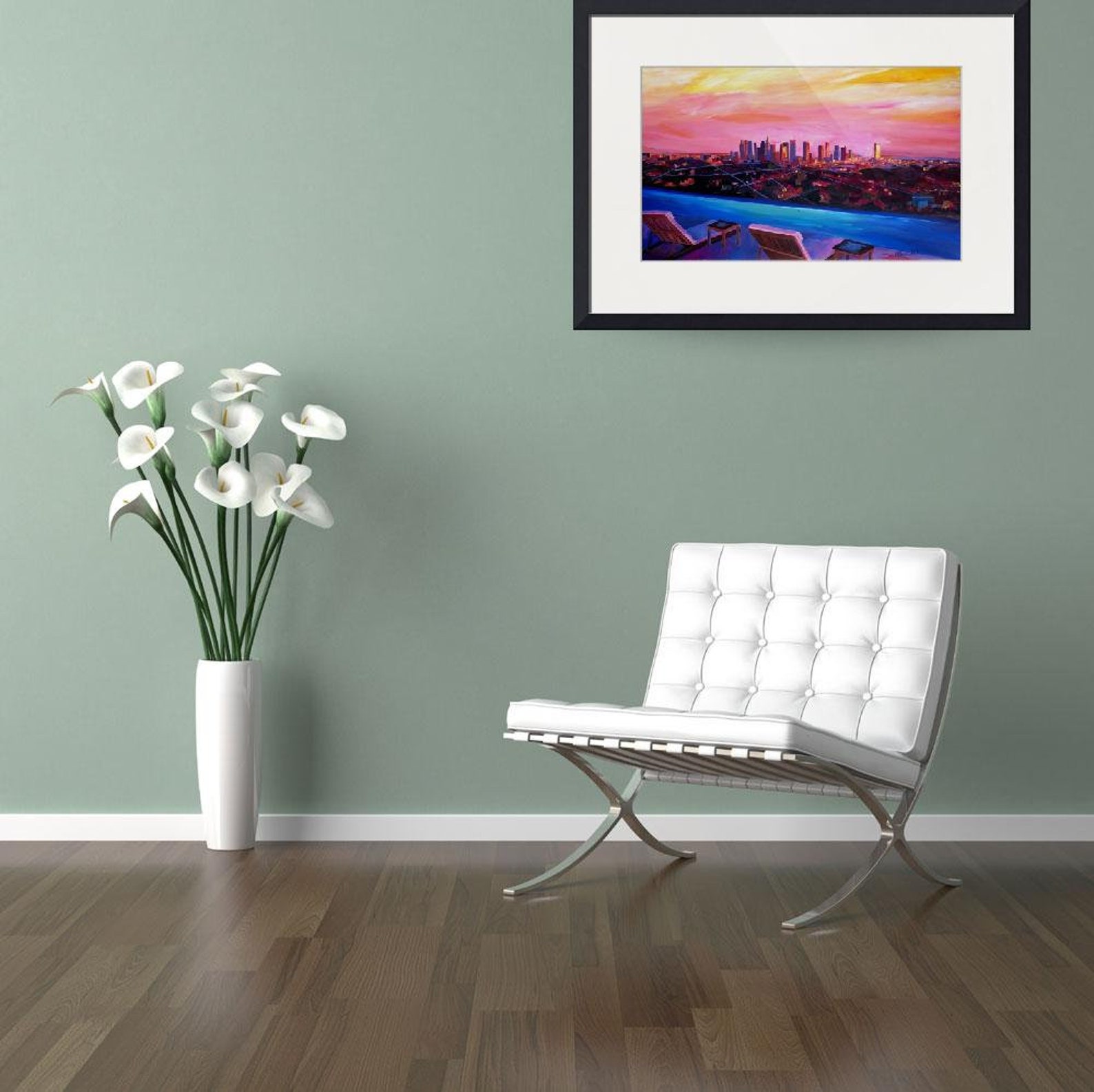 Los Angeles Infinity Skyline With Infinite View Pool Painting - Etsy