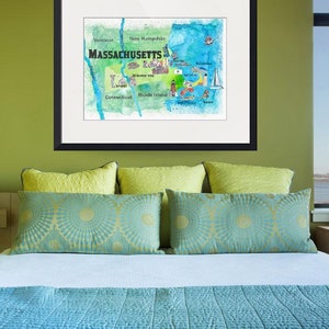 USA Massachusetts State Illustrated Travel Poster Map With Touristic ...