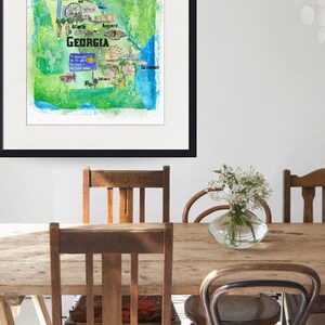 USA Georgia State Illustrated Travel Poster Map With Touristic ...