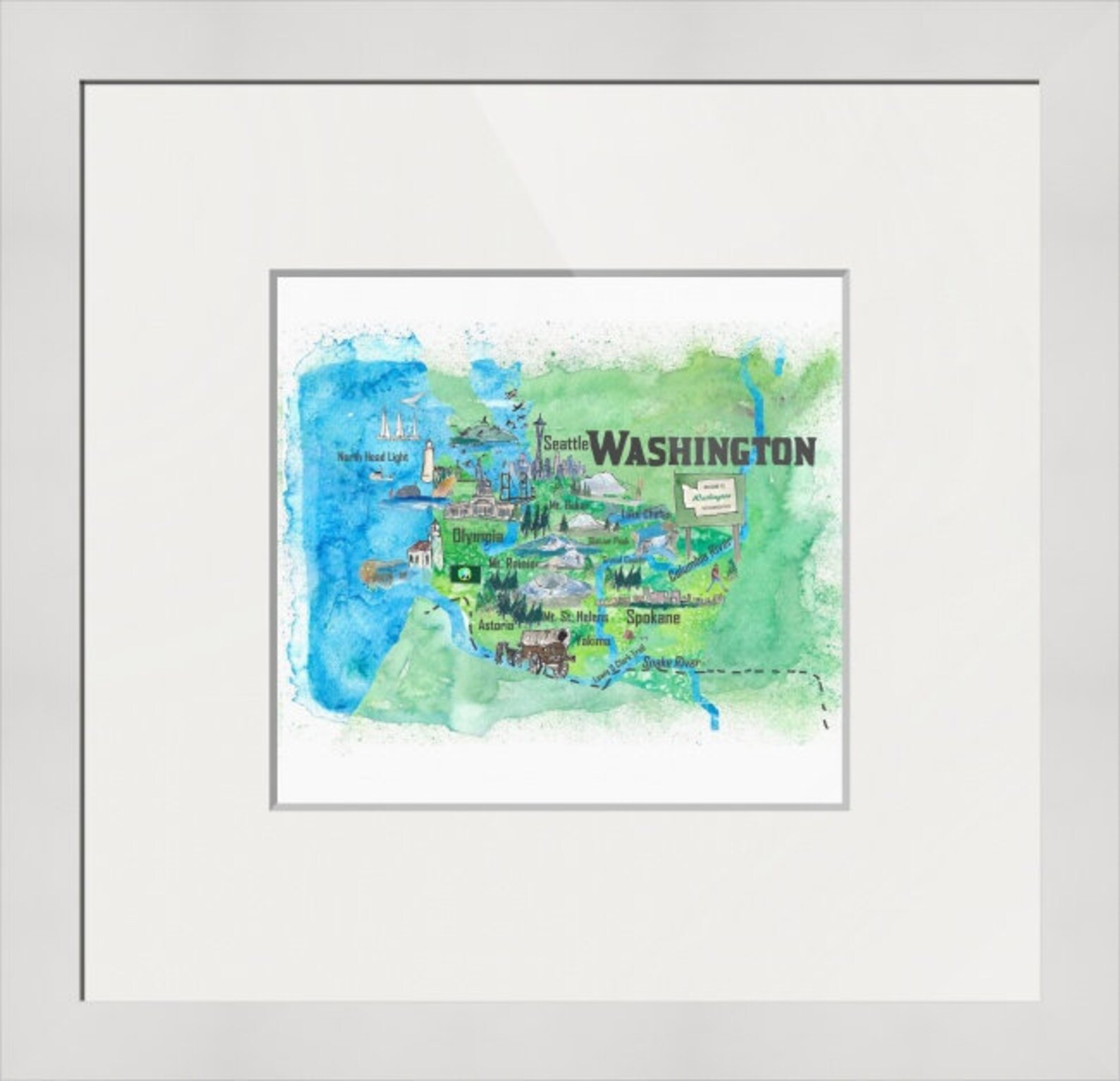 USA Washington State Travel Poster Illustrated Art Map Fine - Etsy