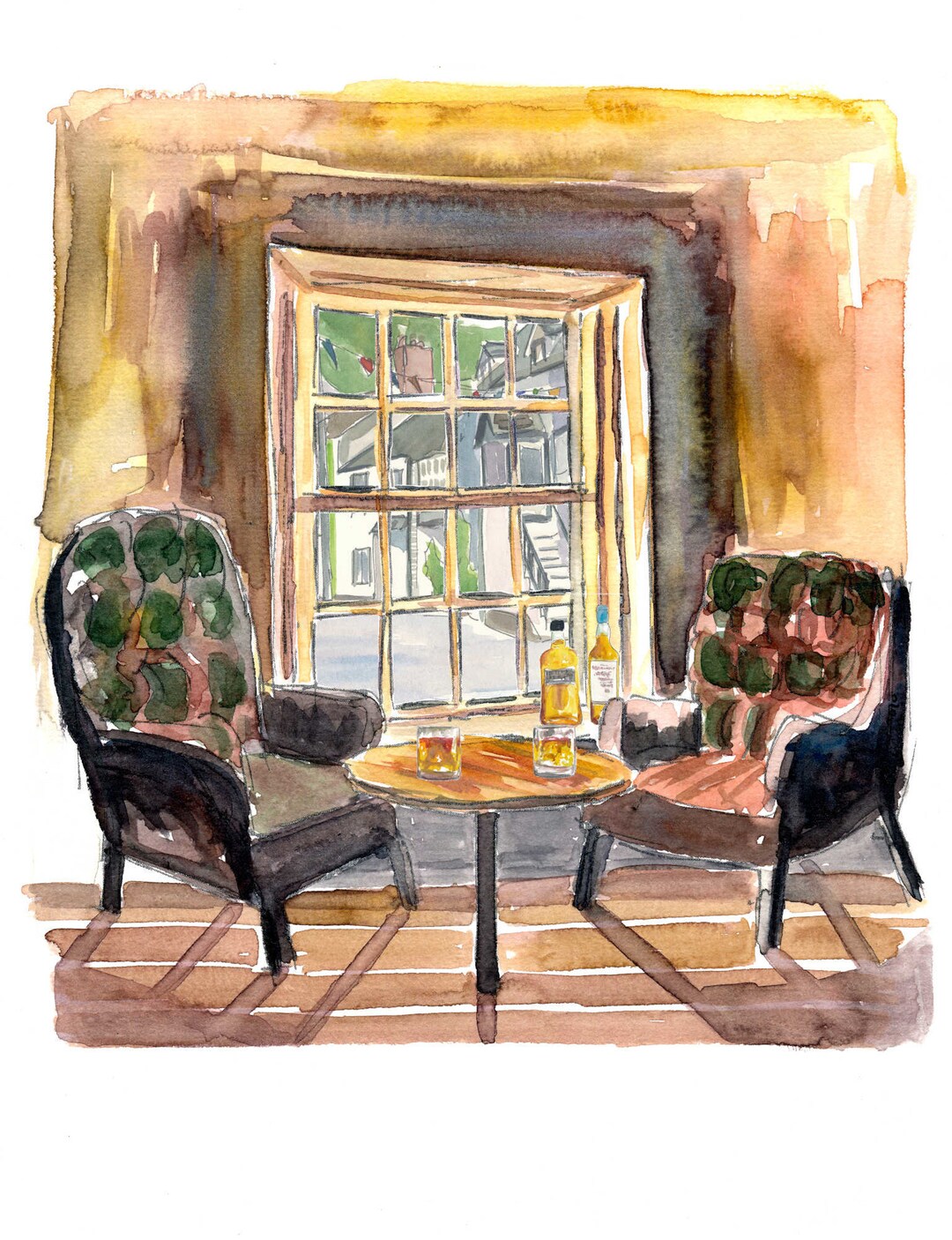 Pub Window With Whisky and Cornwall Street Scene - Original Painting ...