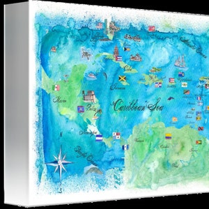 Caribbean Cruise Travel Poster Map Antilles West Indies Cuba Florida ...