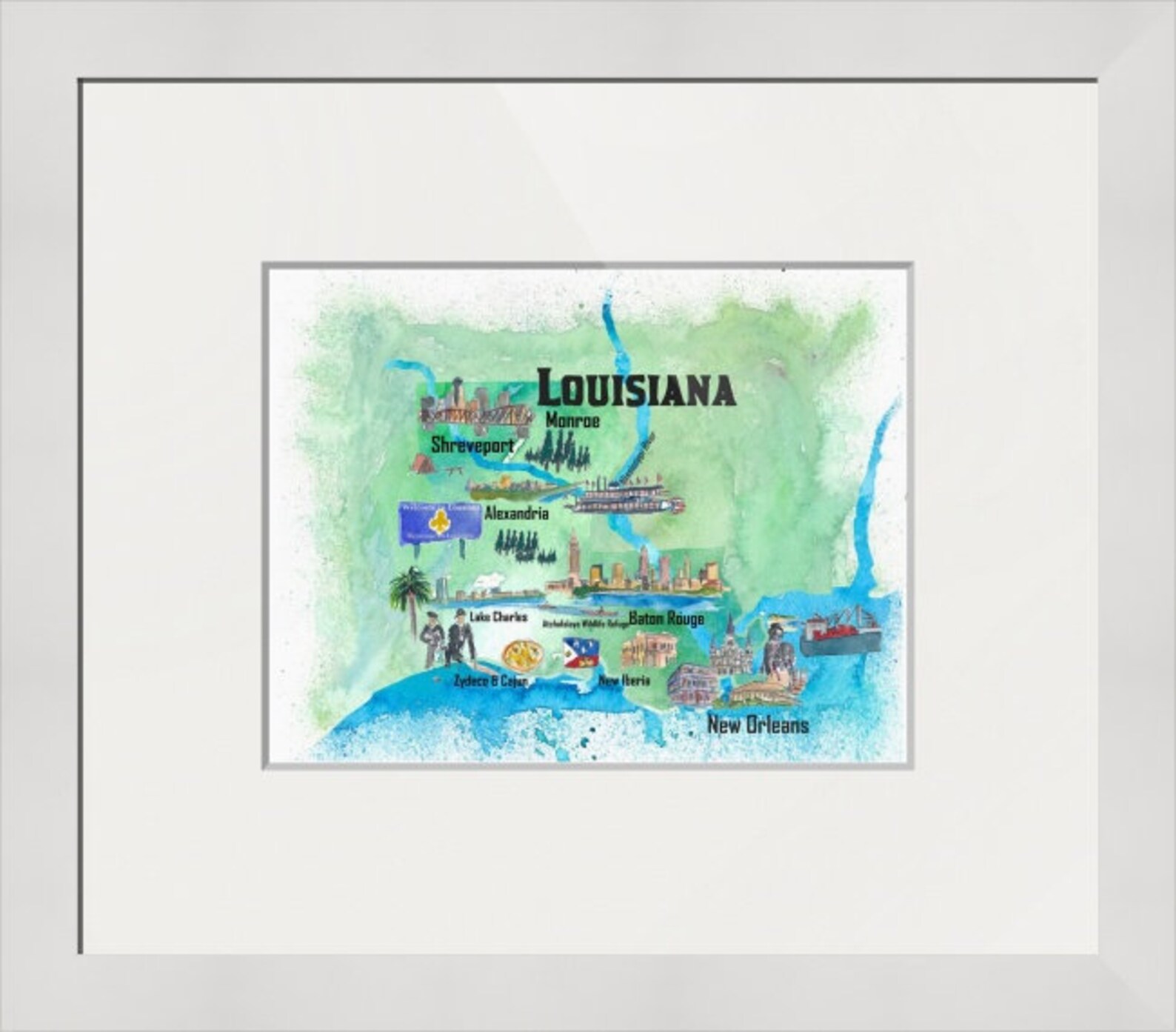 USA Louisiana State Travel Poster Map With Tourist Highlights | Etsy
