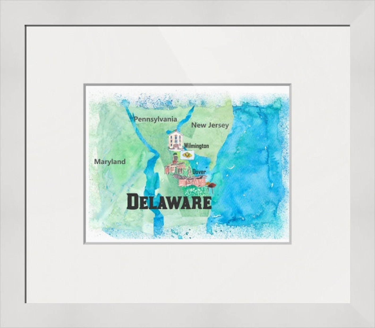 USA Delaware Illustrated State Travel Poster Map with | Etsy