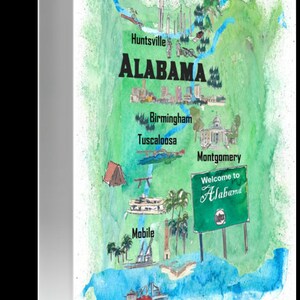 USA Alabama State Travel Poster Map With Tourist Highlights - Etsy