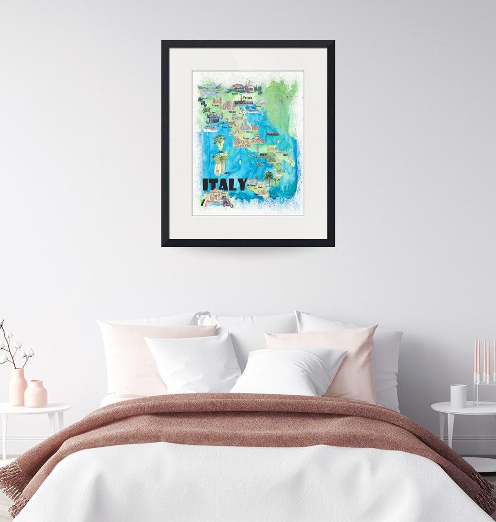 Italy Illustrated Travel Poster Favorite Map Tourist | Etsy