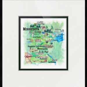 USA Minnesota State Illustrated Travel Poster Map With Touristic ...