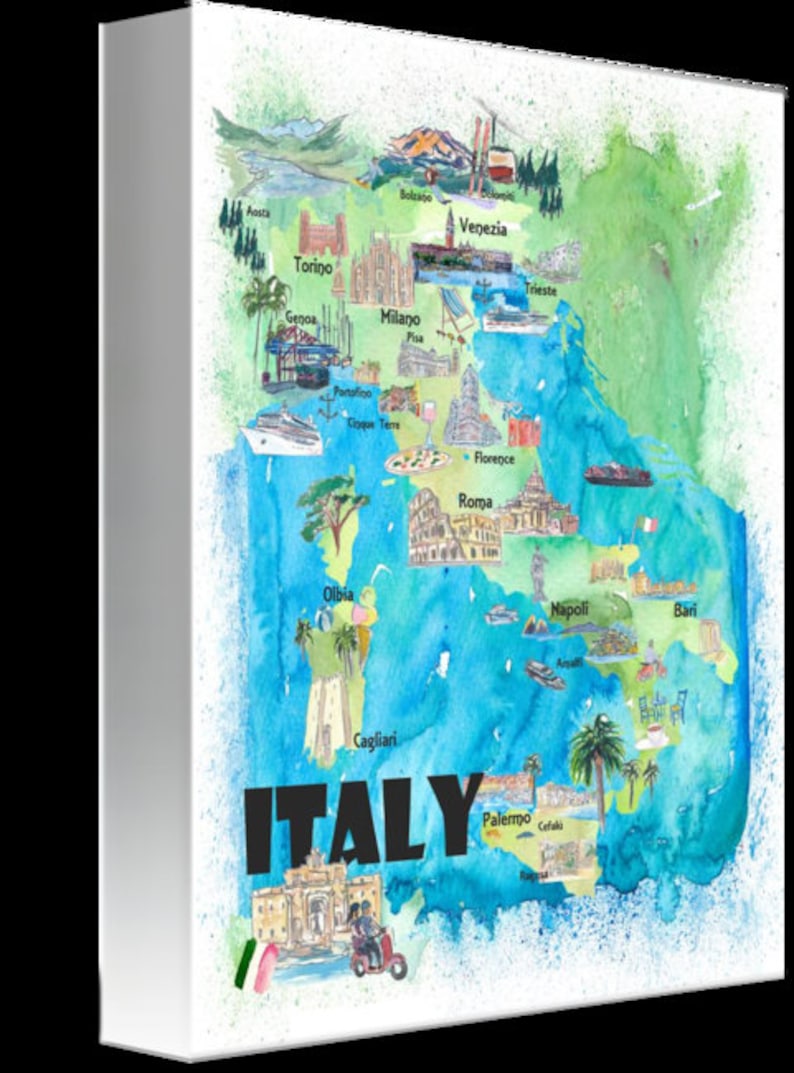 Italy Illustrated Travel Poster Favorite Map Tourist | Etsy