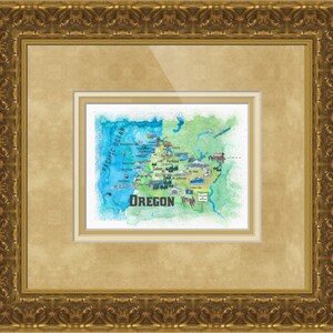 USA Oregon State Travel Poster Illustrated Art Map - Fine Art Print - Etsy
