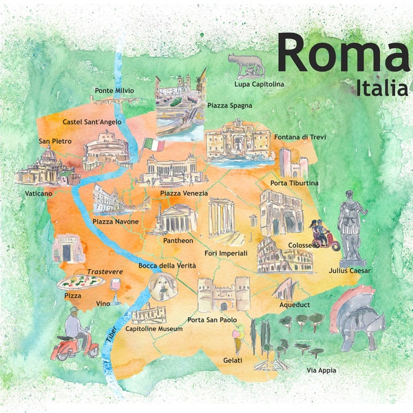 Illustrated Map of Rome - Etsy