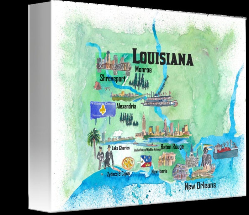 USA Louisiana State Travel Poster Map With Tourist Highlights - Etsy