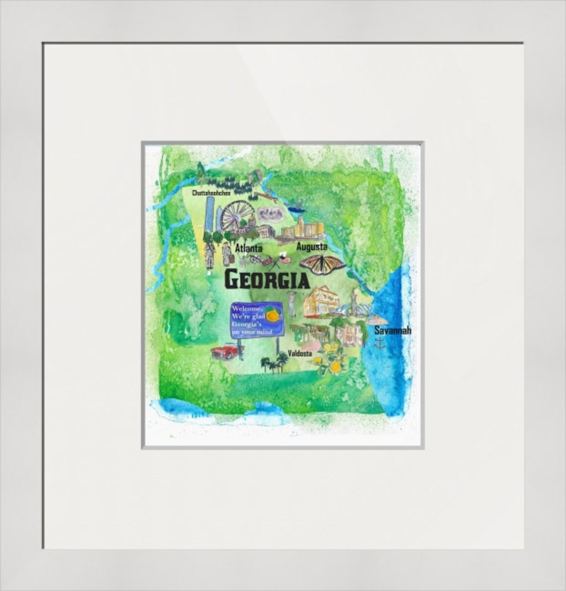 USA Georgia State Travel Poster Map with Tourist Highlights | Etsy