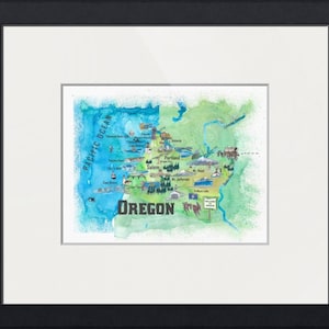 USA Oregon State Travel Poster Illustrated Art Map - Fine Art Print - Etsy