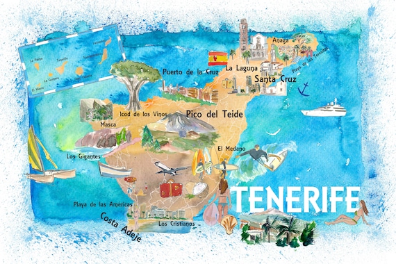 Tenerife Canarias Spain Illustrated Map With Landmarks and | Etsy
