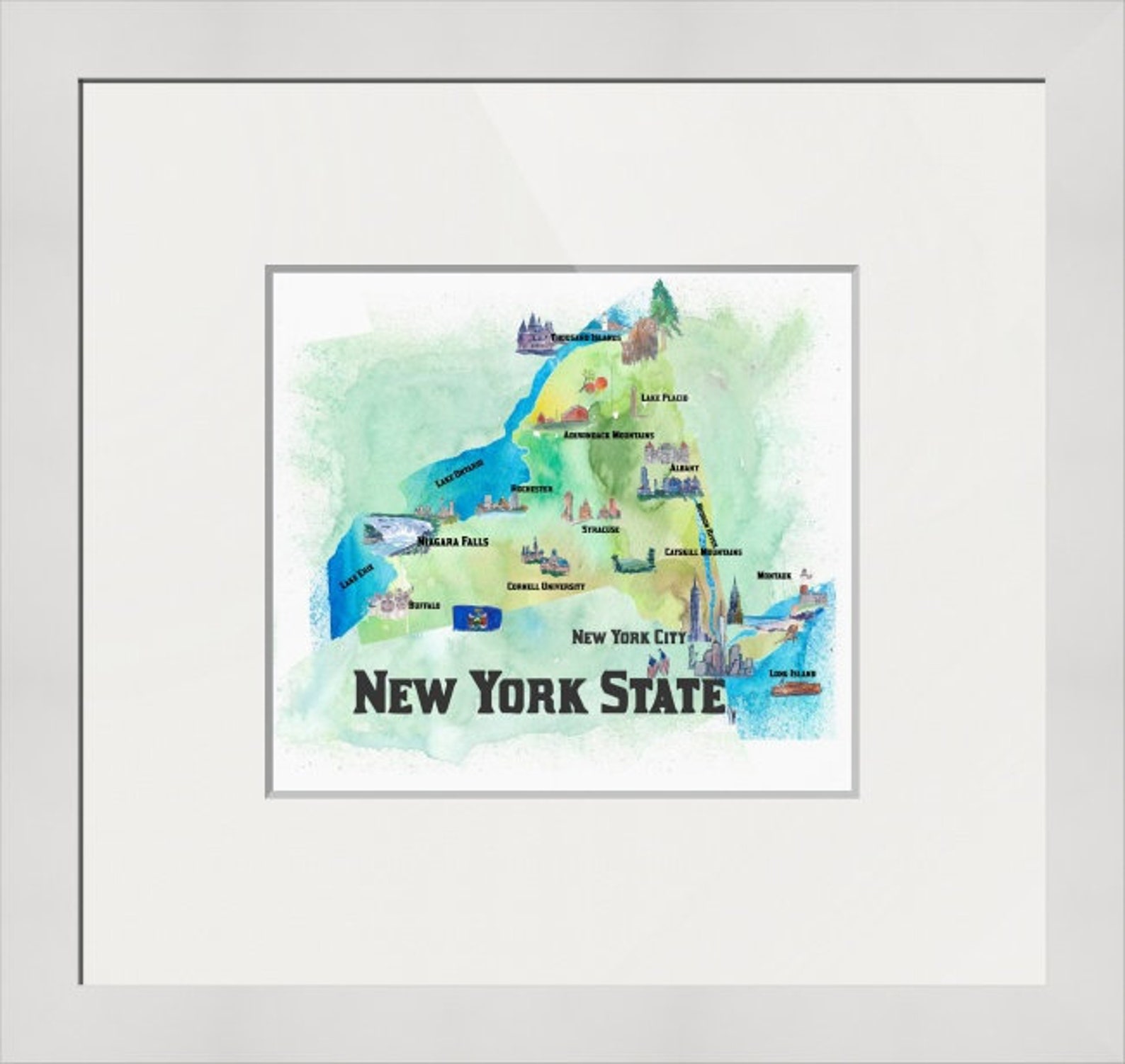 USA New York State Travel Poster Map With Tourist Highlights Art Print ...