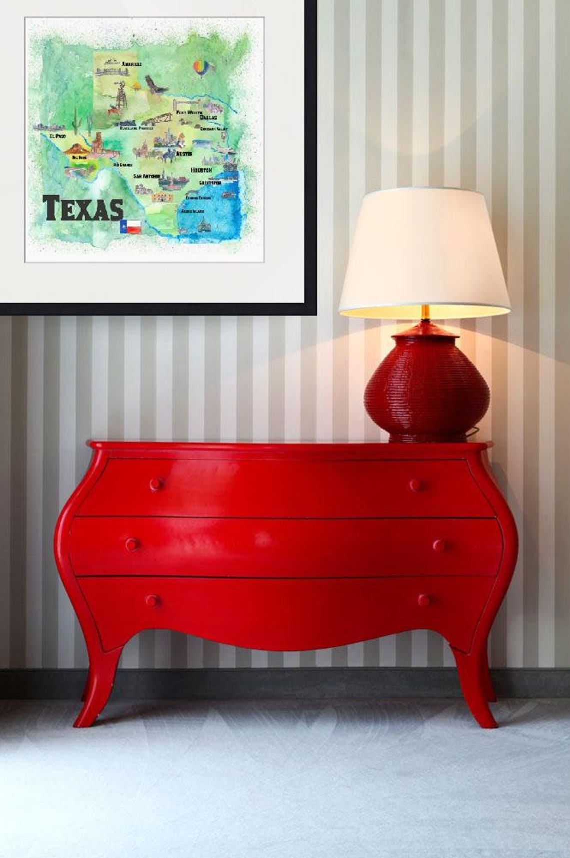 USA Texas State Travel Poster Map with Tourist Highlights | Etsy