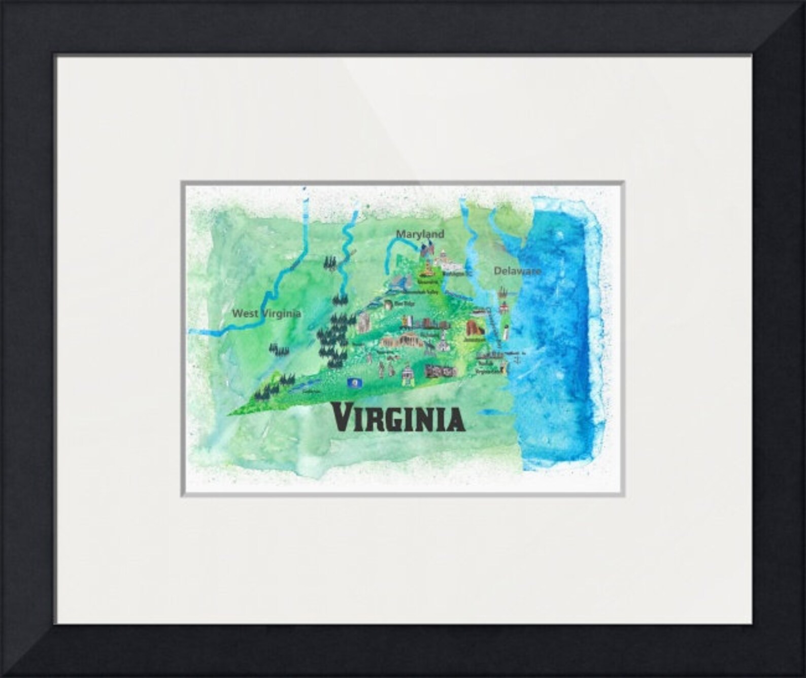 USA Virginia State Illustrated Travel Poster Map with | Etsy