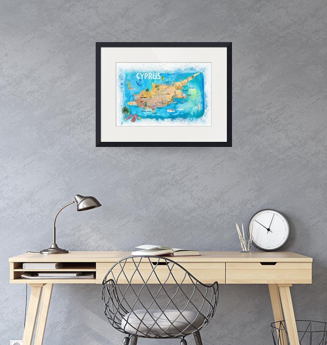 Cyprus Map Print – Illustrated Island Travel Memory Gift for Cyprus ...