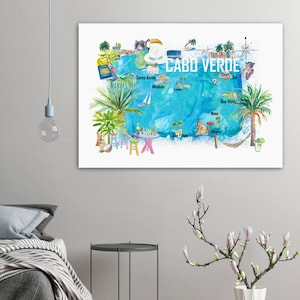 Cabo Verde Illustrated Island Travel Map With Tourist Highlights - Etsy