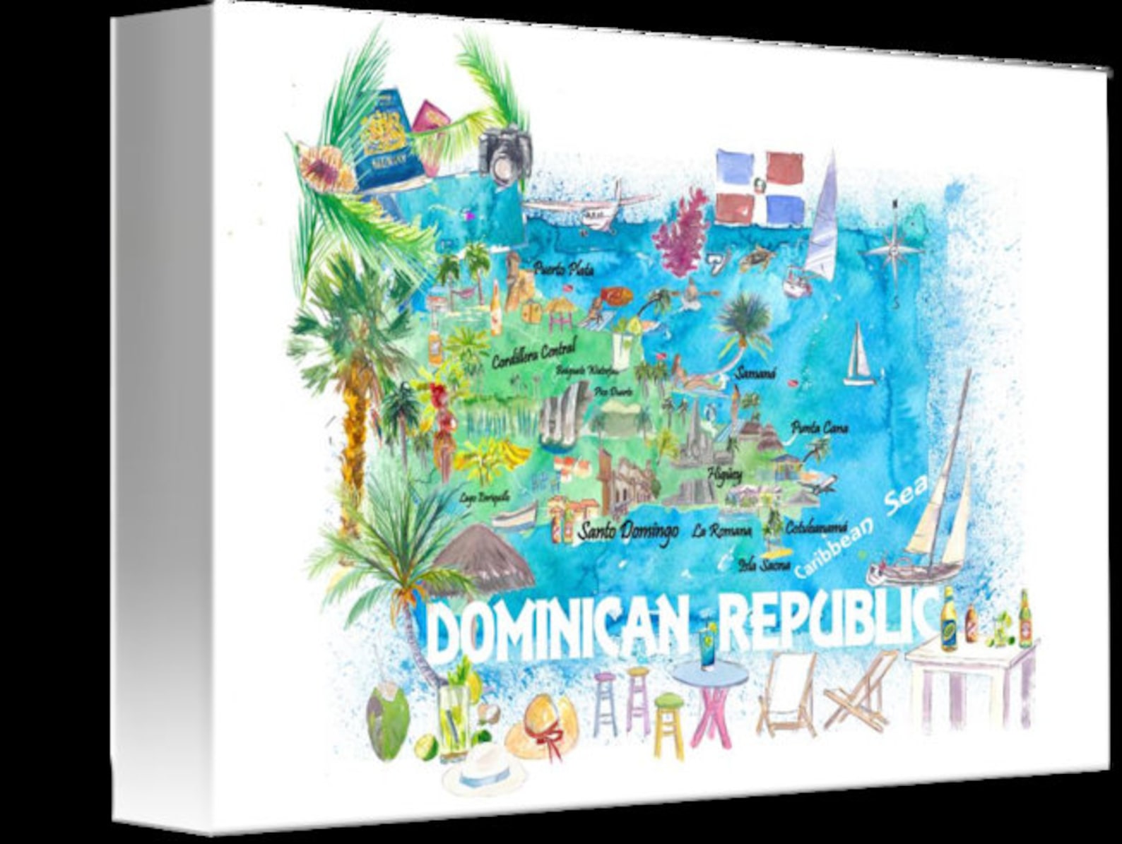 Dominican Republic Illustrated Travel Map With Roads and - Etsy