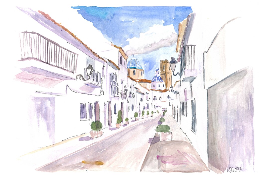Altea Spain Afternoon Street Scene on Costa Blanca - Limited Edition ...