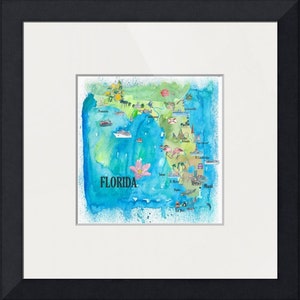 USA Florida State Illustrated Fine Art Print Retro Vintage Map With ...
